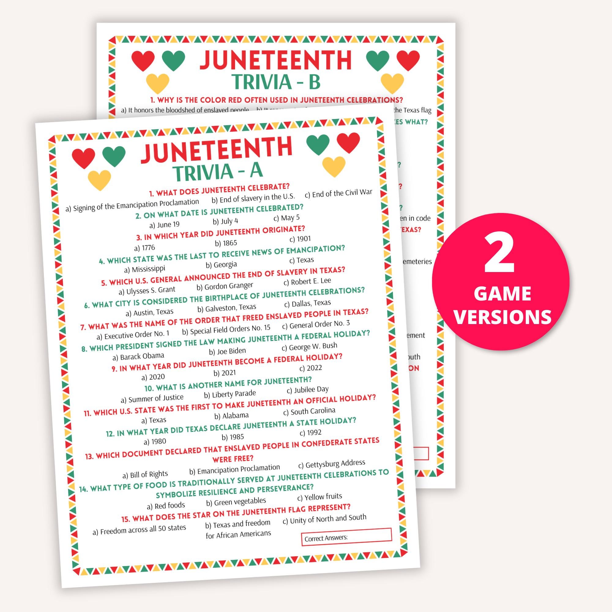Juneteenth Trivia Game Printable, Juneteenth Party Games for Kids ...