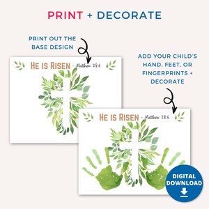 Easter Handprint Art Craft for Kids, Easter Printable He is Risen ...