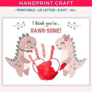 Dinosaur Valentines Handprint Craft, Valentine's Day Handprint Art ...