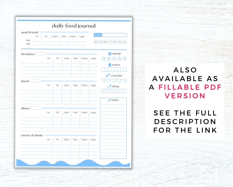 Daily Food Log Printable Planner, Macro Tracker Meal Planner, Daily ...