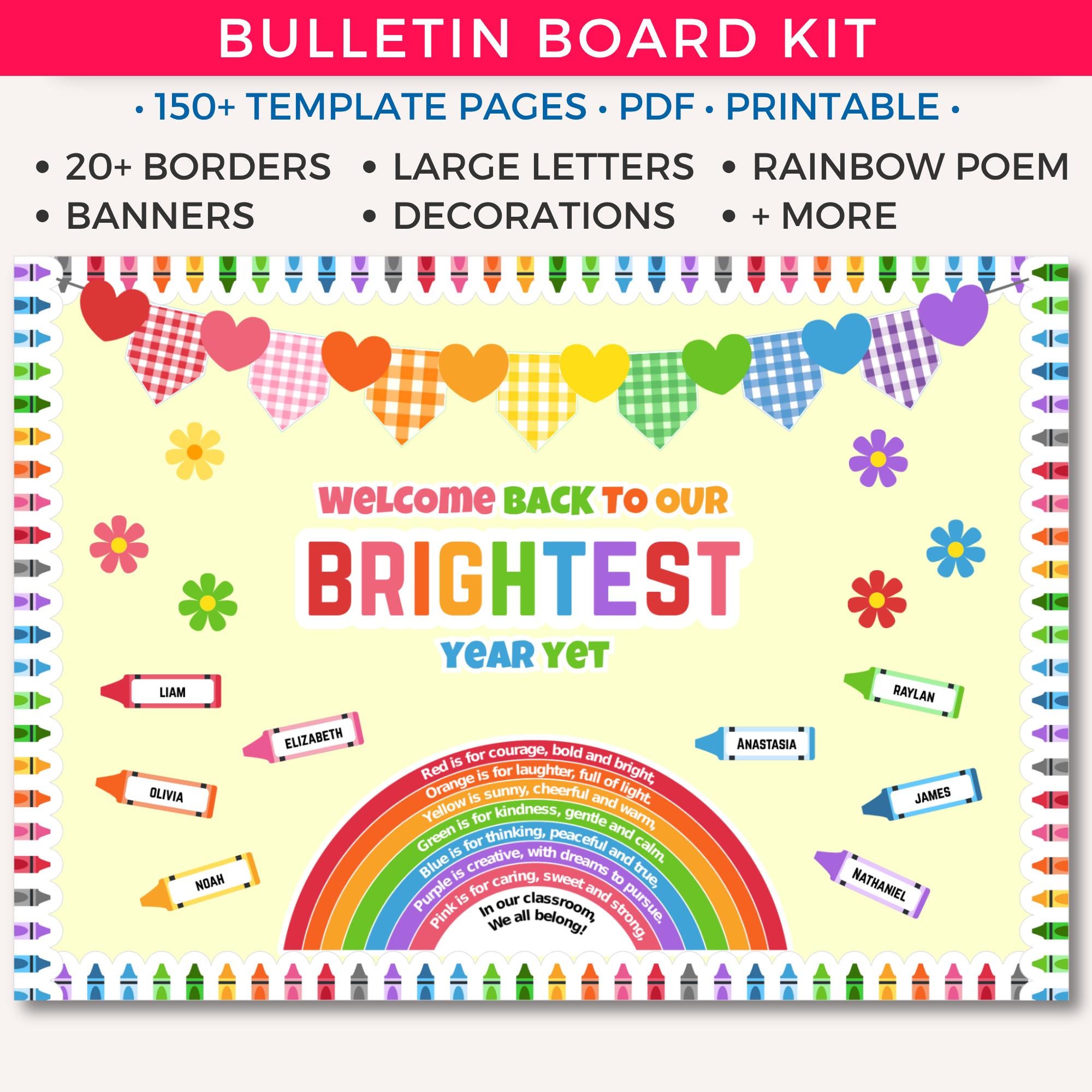 Welcome Back to School Bulletin Board Kit, Printable Bright Rainbow ...