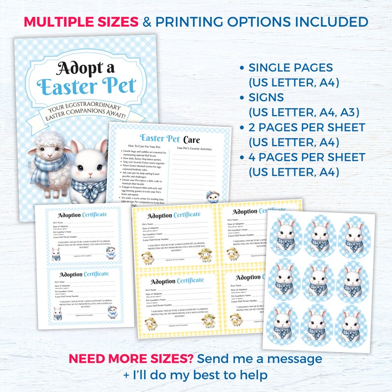 Easter Adopt a Pet Party Favors Printables, Easter Pet Adoption Party ...