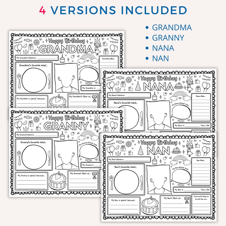 Happy Birthday Grandma Coloring Page, All About My Grandma Printable ...