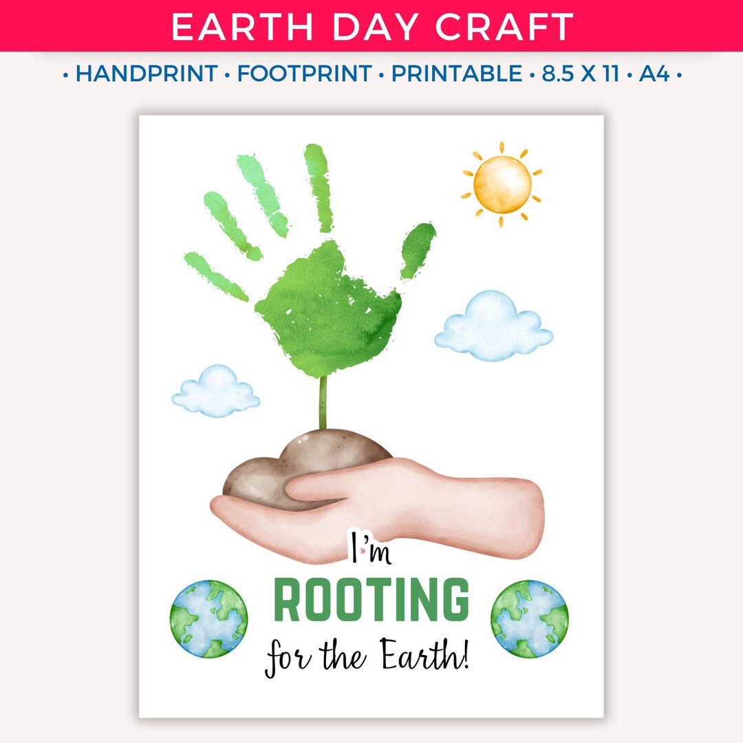 Earth Day Handprint Art Craft, Printable Earth Day Craft Activity for ...