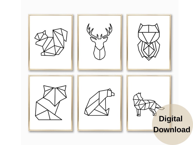 Set of 6 Geometric Animal Printable Wall Art - Etsy