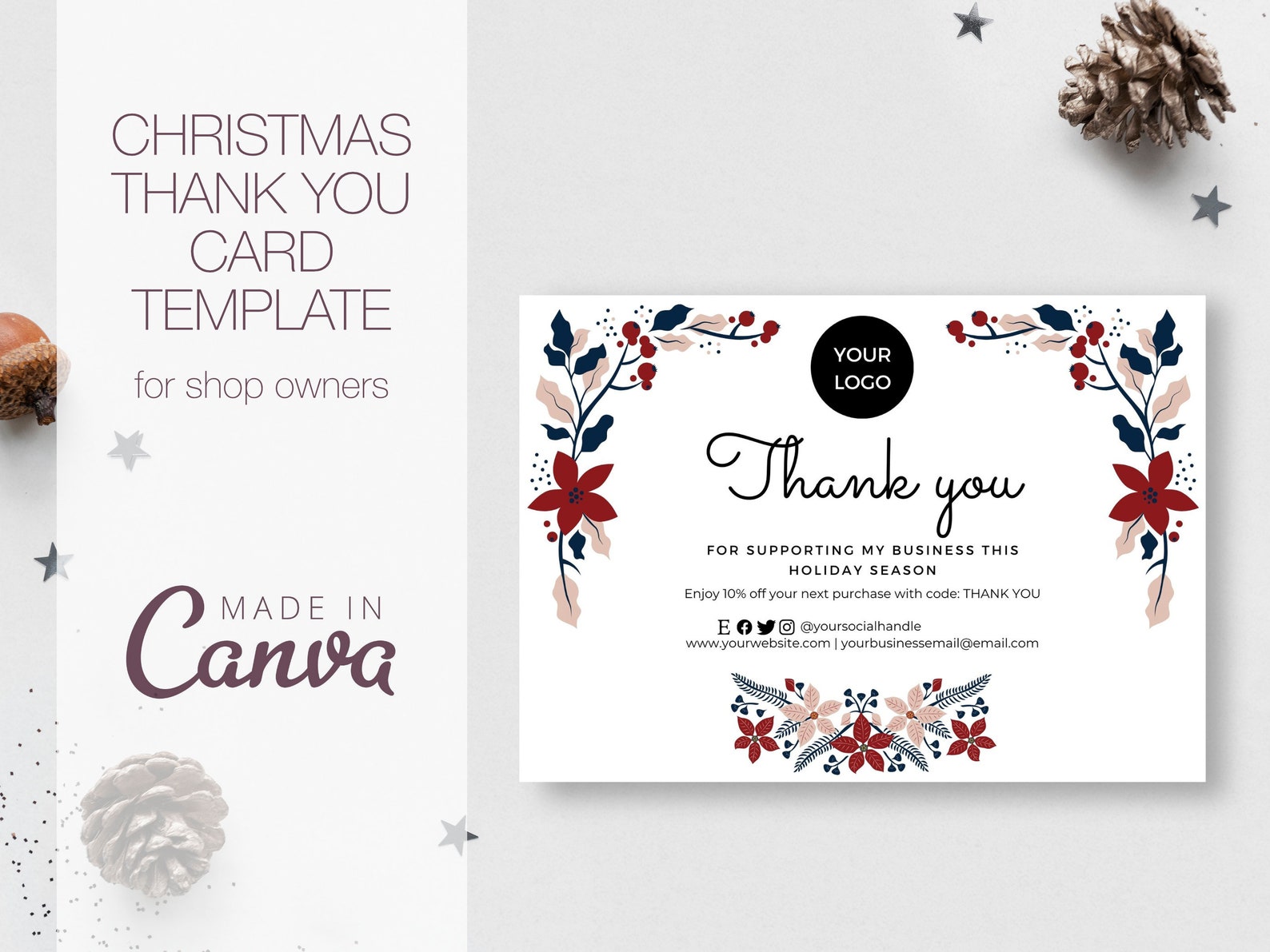 Christmas Thank You Card Template Editable Thank You Card - Etsy UK