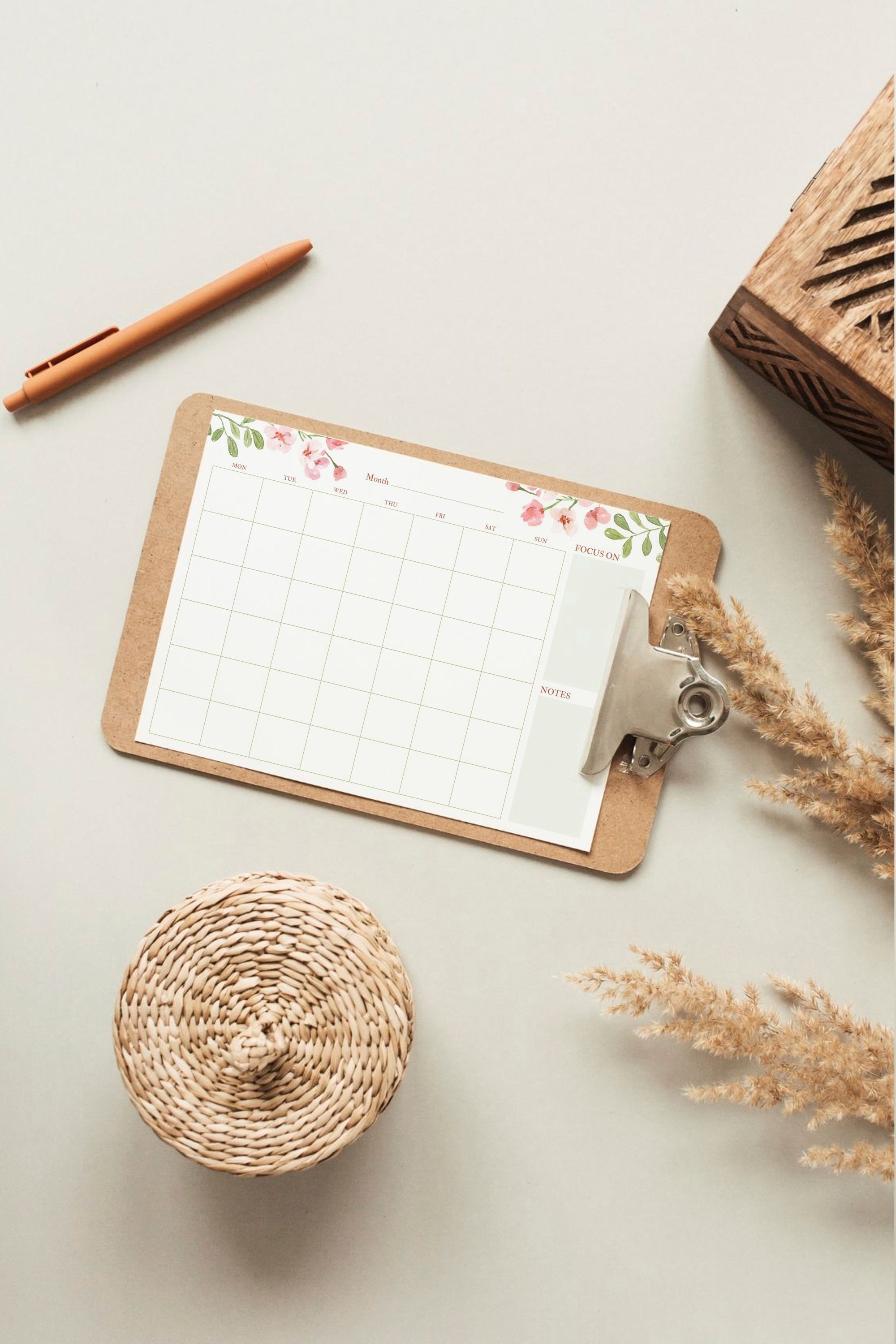 Undated Monthly Planner Printable, Printable Desk Monthly Planner ...