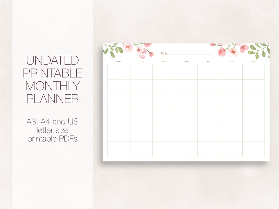 Undated Monthly Planner Printable Printable Desk Monthly | Etsy
