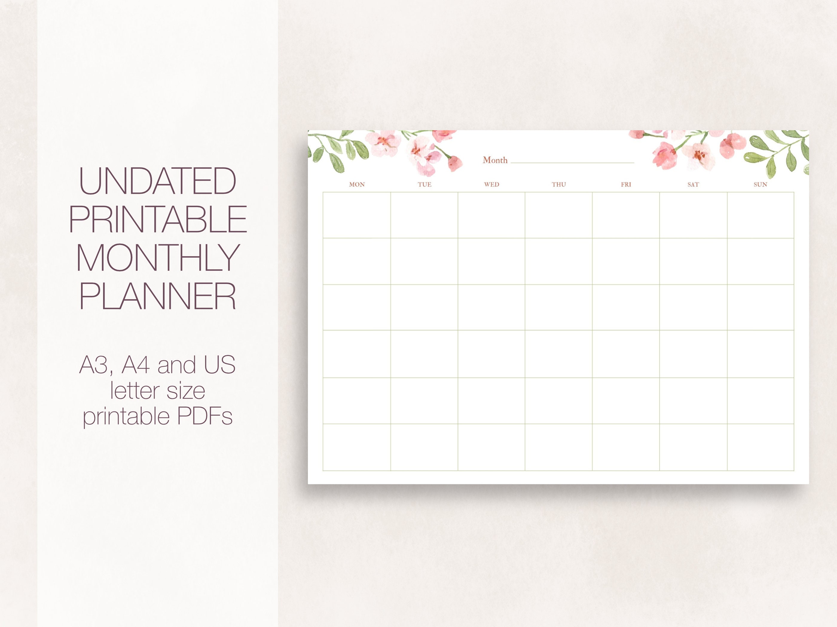 Undated Monthly Planner Printable, Printable Desk Monthly Planner ...