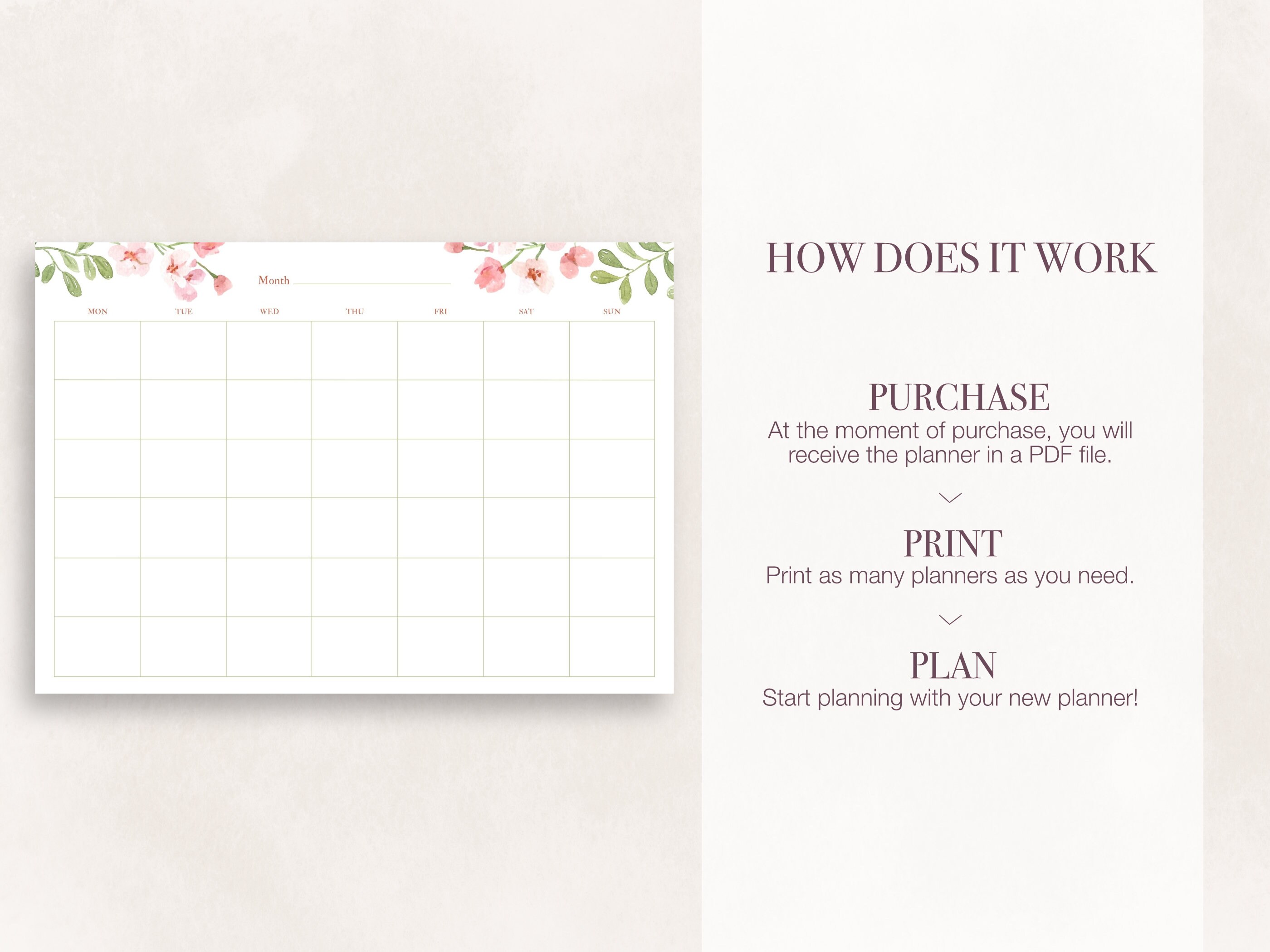 Undated Monthly Planner Printable, Printable Desk Monthly Planner ...
