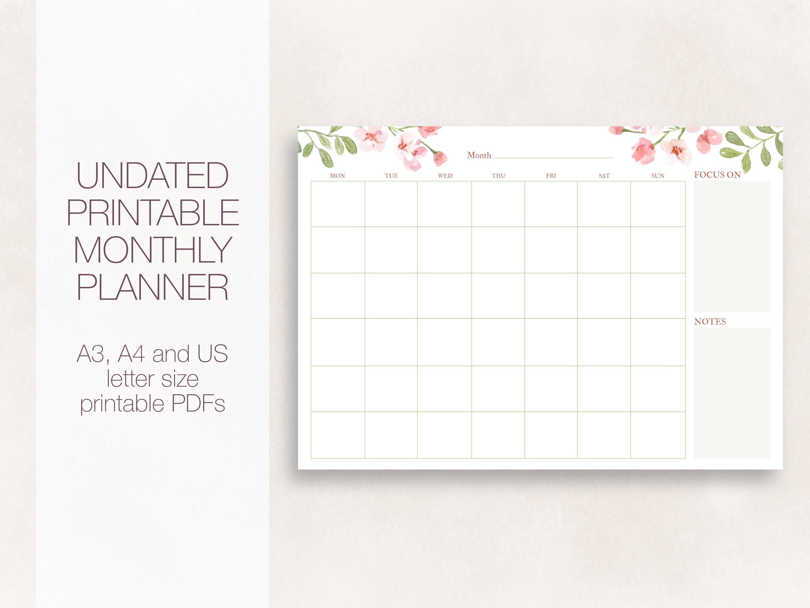 Undated Monthly Planner Printable, Printable Desk Monthly Planner ...