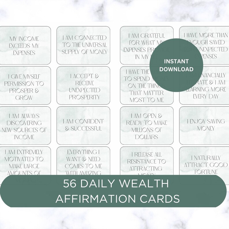 Printable Daily Wealth Affirmation Cards, Vision Board Cards, Great ...
