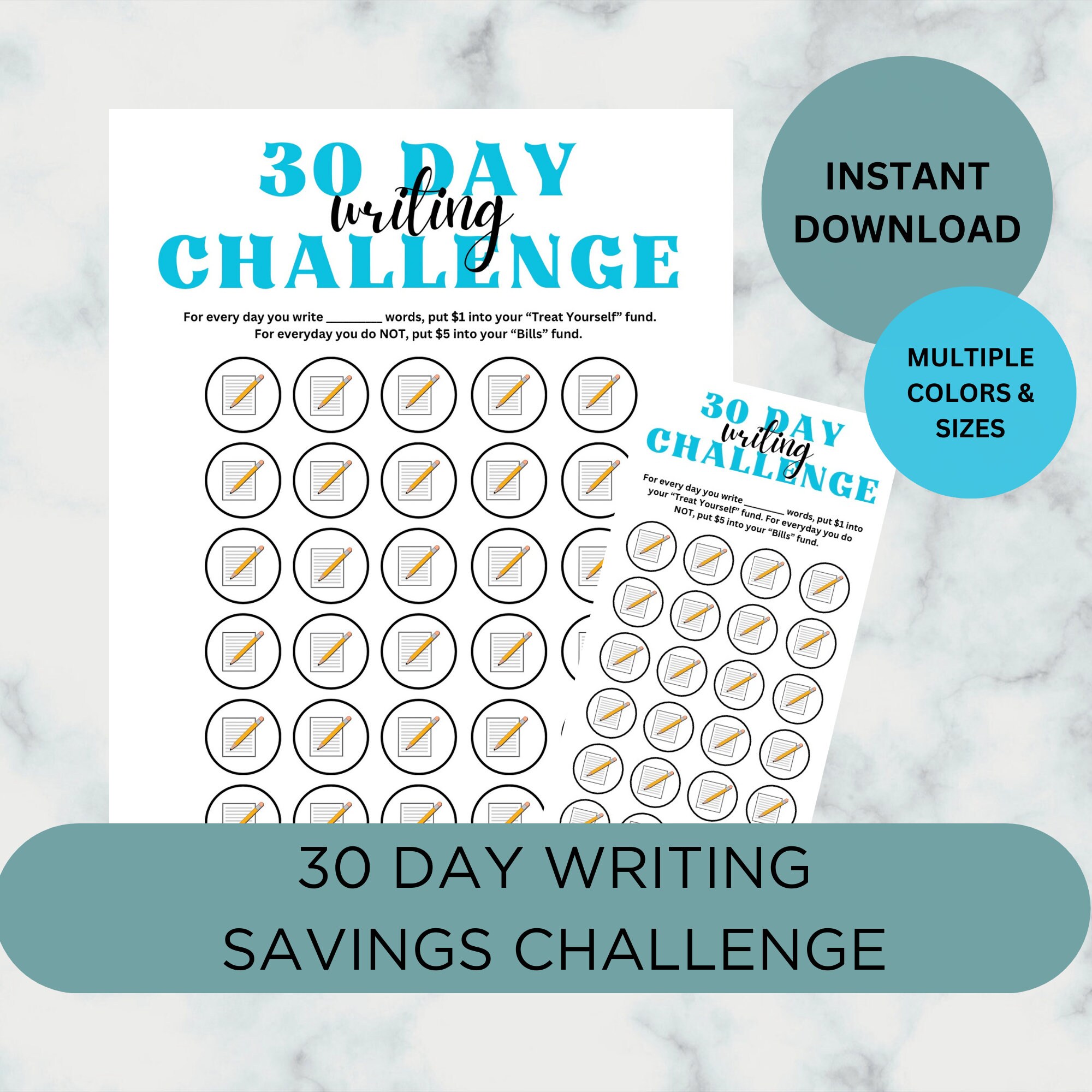 Printable 30 Day Writing Savings Challenge Nanowrimo Habit - Etsy