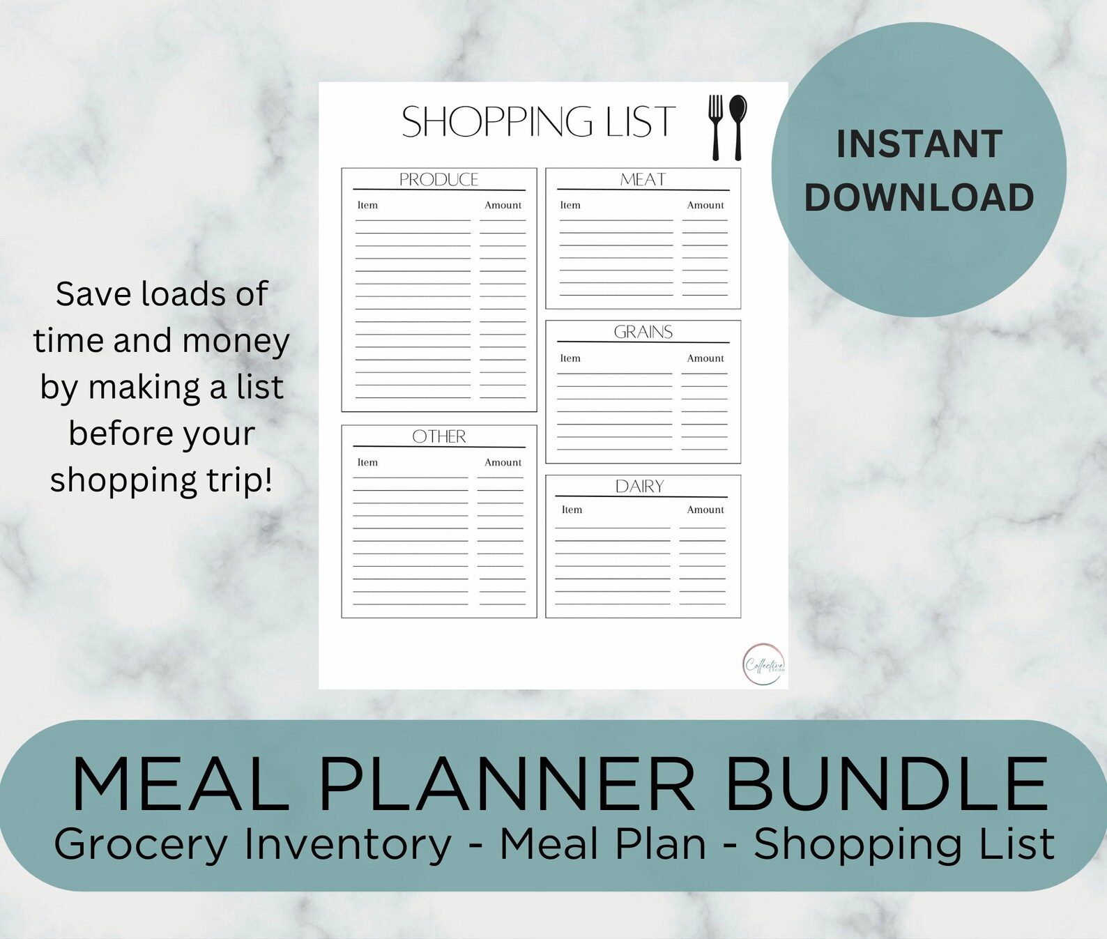 Printable Meal Planner Bundle, Grocery Inventory, Shopping List, Food ...