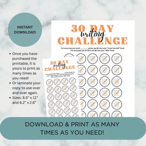 Printable 30 Day Writing Savings Challenge, Nanowrimo Habit Tracker ...