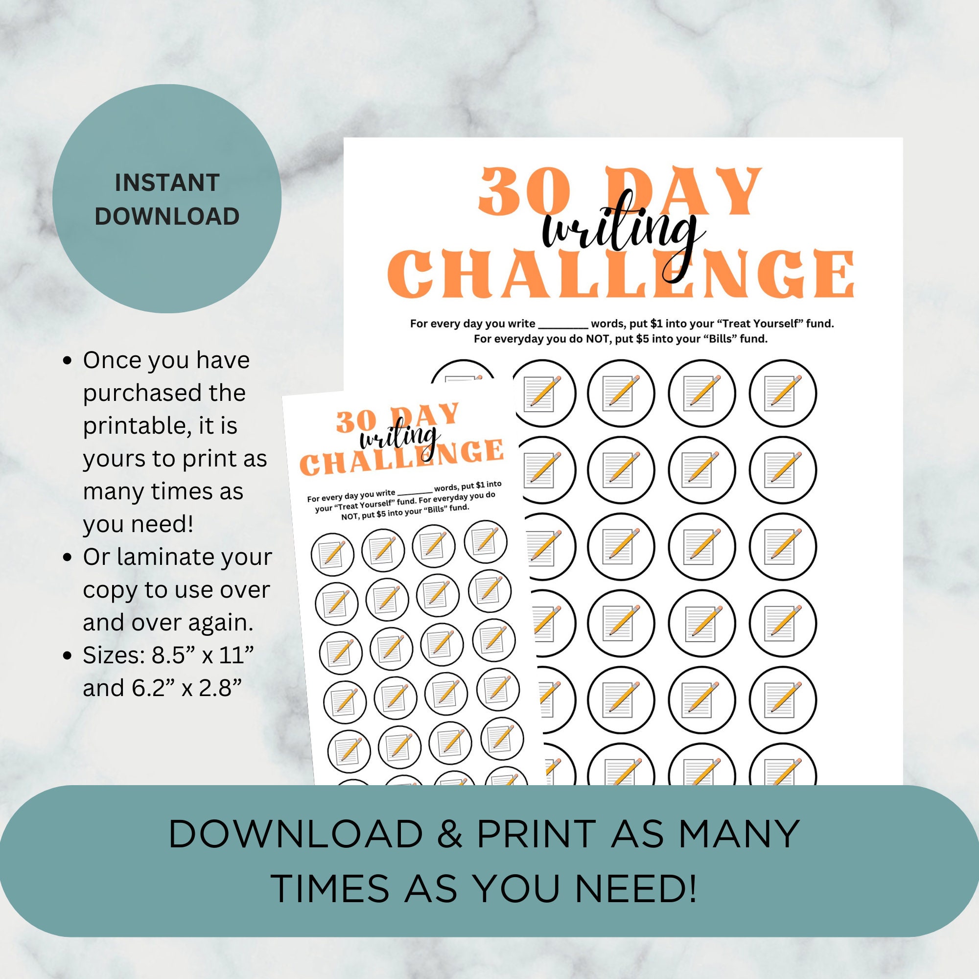 Printable 30 Day Writing Savings Challenge Nanowrimo Habit - Etsy