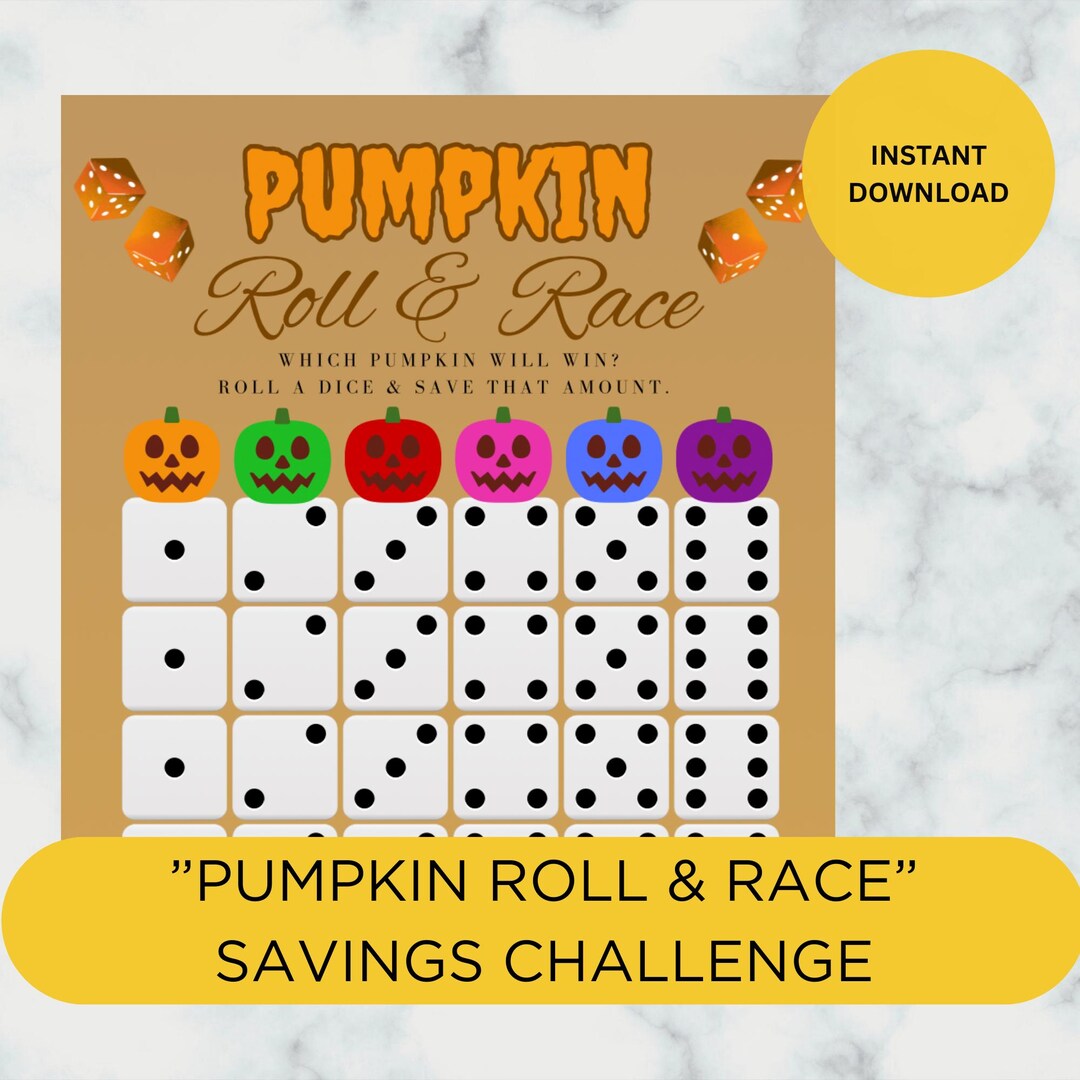 Printable pumpkin Roll & Race Dice Savings Challenge Game, Cash ...