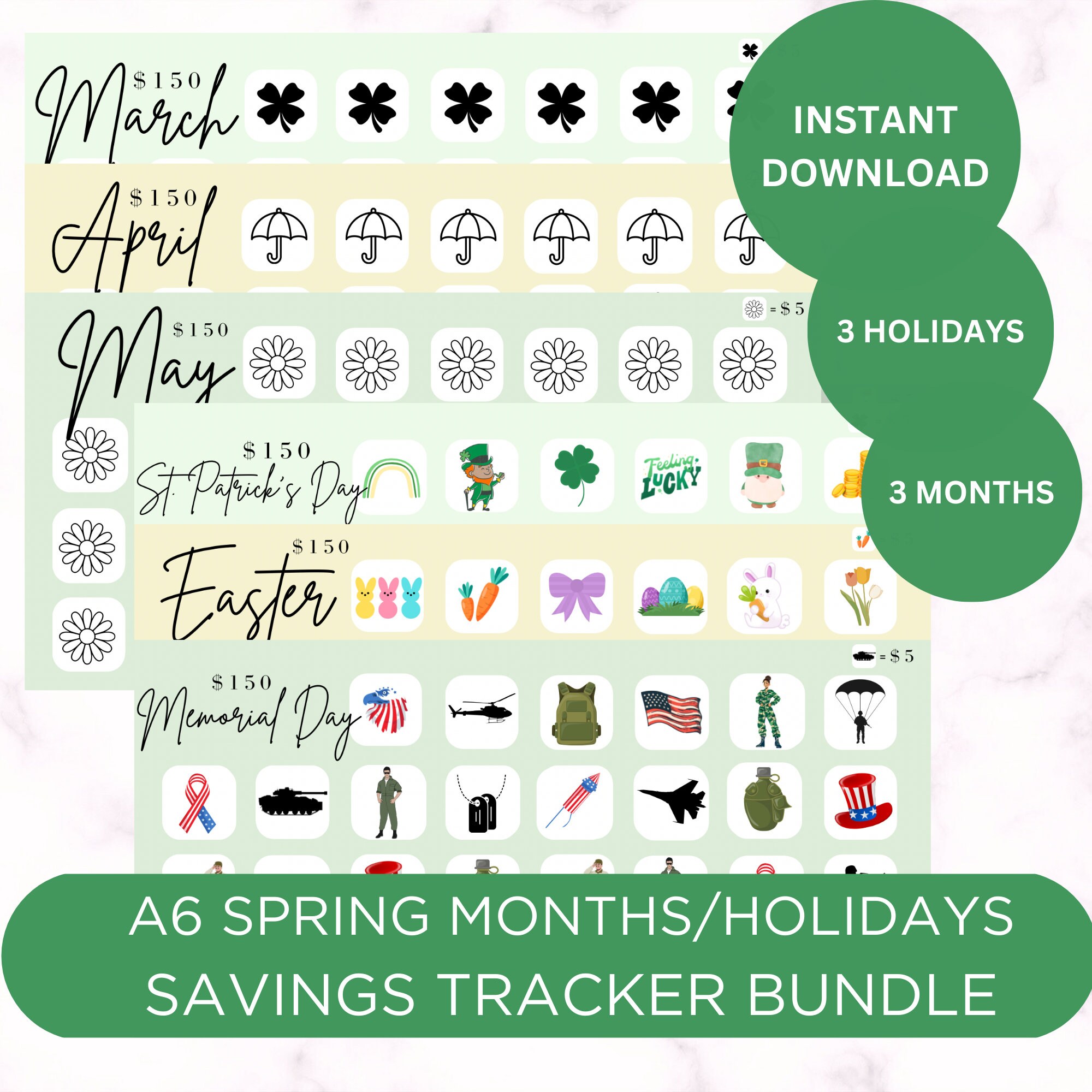 Printable Spring Months & Holidays Savings Challenge Bundle, Cash ...