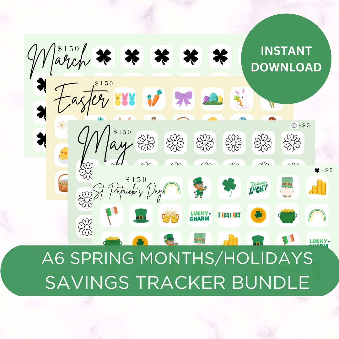 Printable Spring Months & Holidays Savings Challenge Bundle, Cash ...
