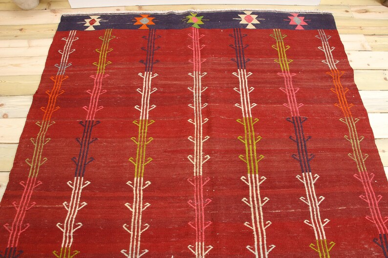 Vintage Rug, Large 5.3x9.1 Ft Turkish Rug, Red Abstract Wool Rug - Etsy UK