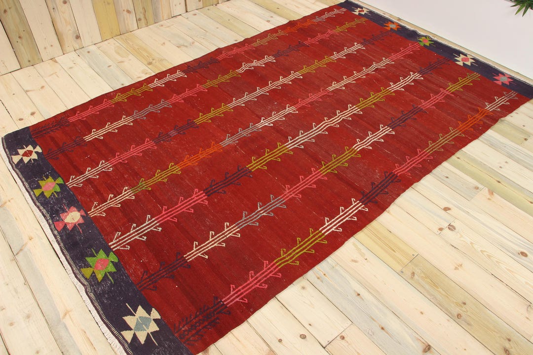 Vintage Rug, Large 5.3x9.1 Ft Turkish Rug, Red Abstract Wool Rug - Etsy UK
