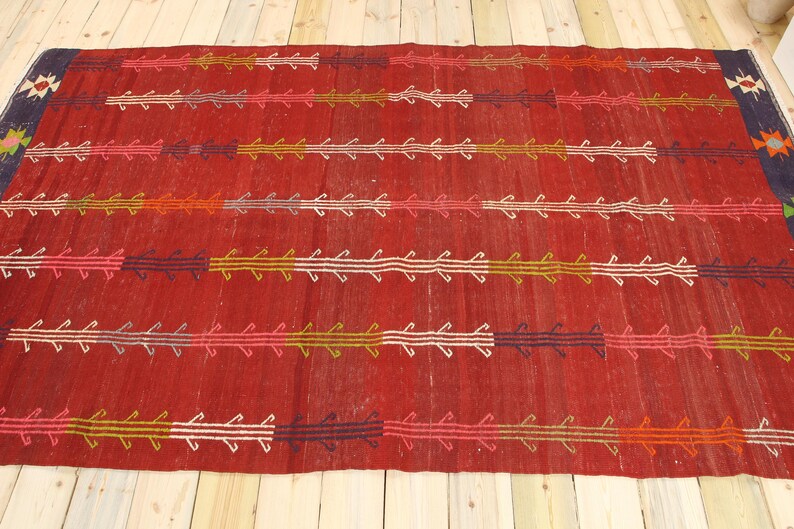 Vintage Rug, Large 5.3x9.1 Ft Turkish Rug, Red Abstract Wool Rug - Etsy UK