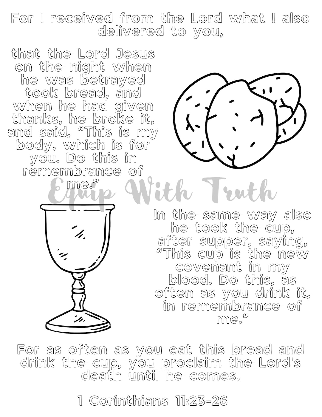1 Corinthians 11:23-26 Coloring Page - Lord's Supper, Communion, ESV - Etsy