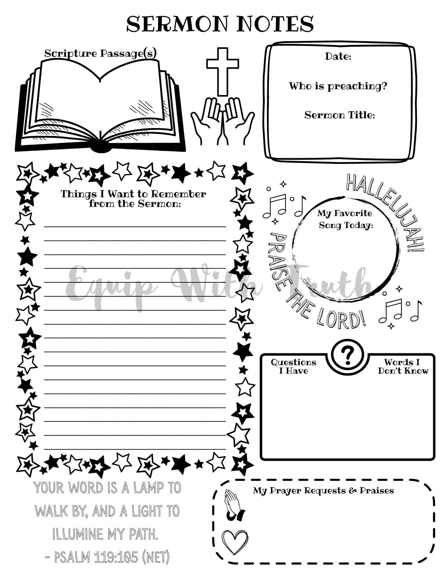 Sermon Notes Page for Kids - Csb, Esv, Kjv, Nasb, Net, Niv, Nkjv, Nlt ...