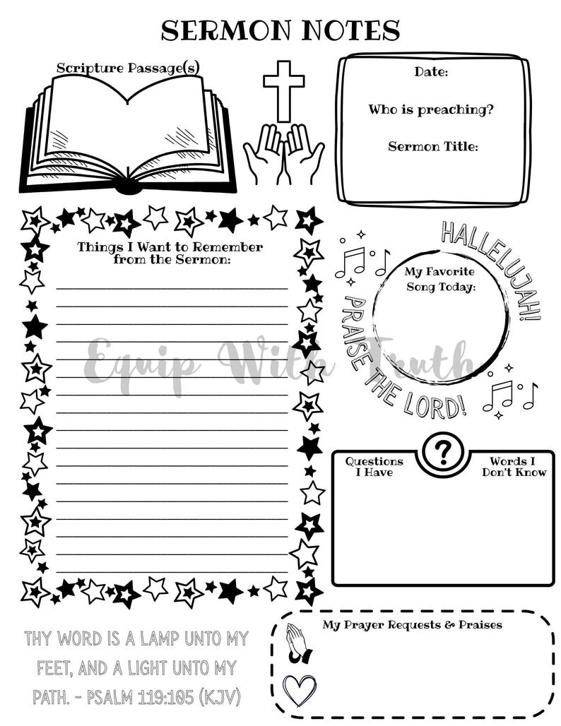 Sermon Notes Page for Kids - Csb, Esv, Kjv, Nasb, Net, Niv, Nkjv, Nlt ...