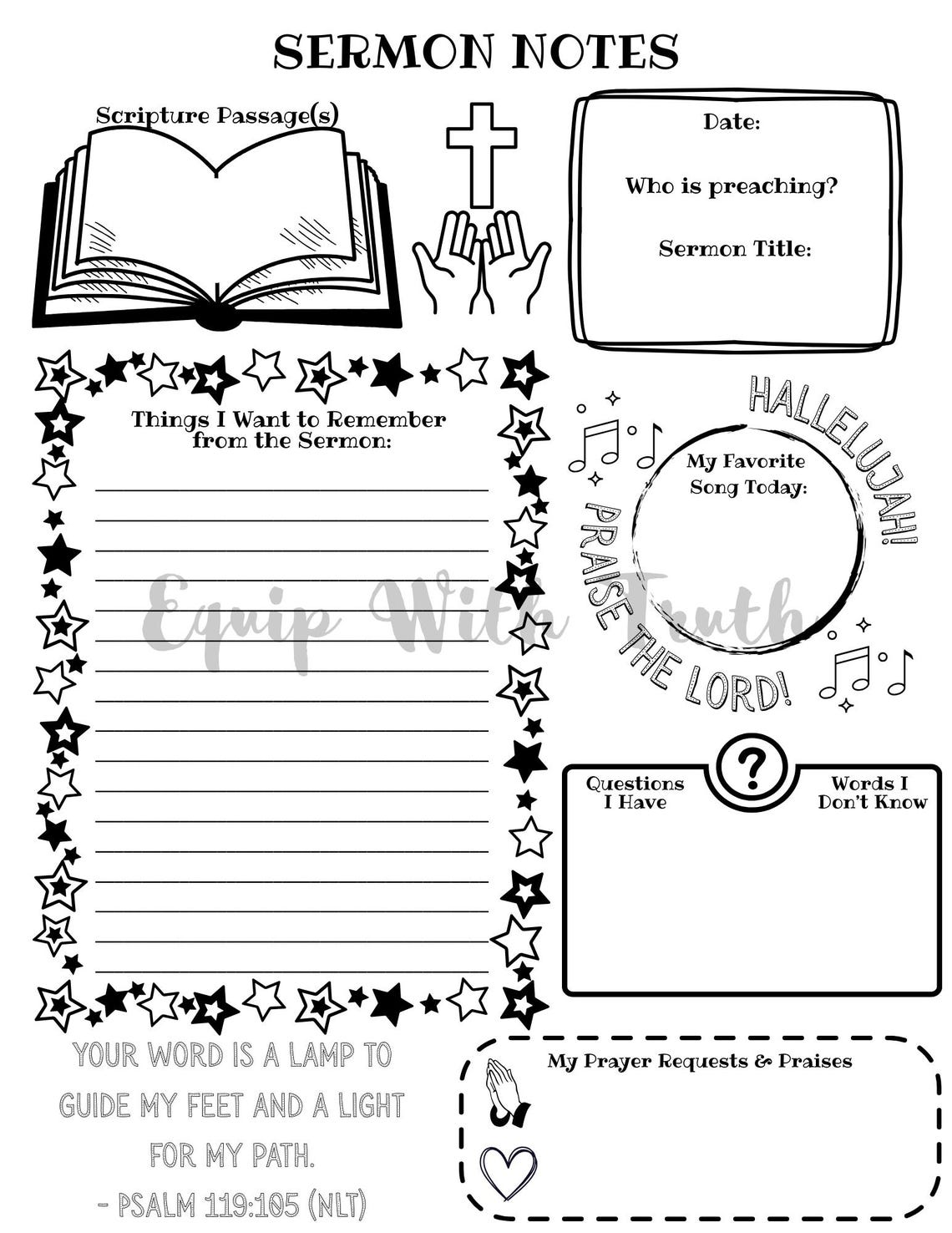 Sermon Notes Page for Kids - Csb, Esv, Kjv, Nasb, Net, Niv, Nkjv, Nlt ...