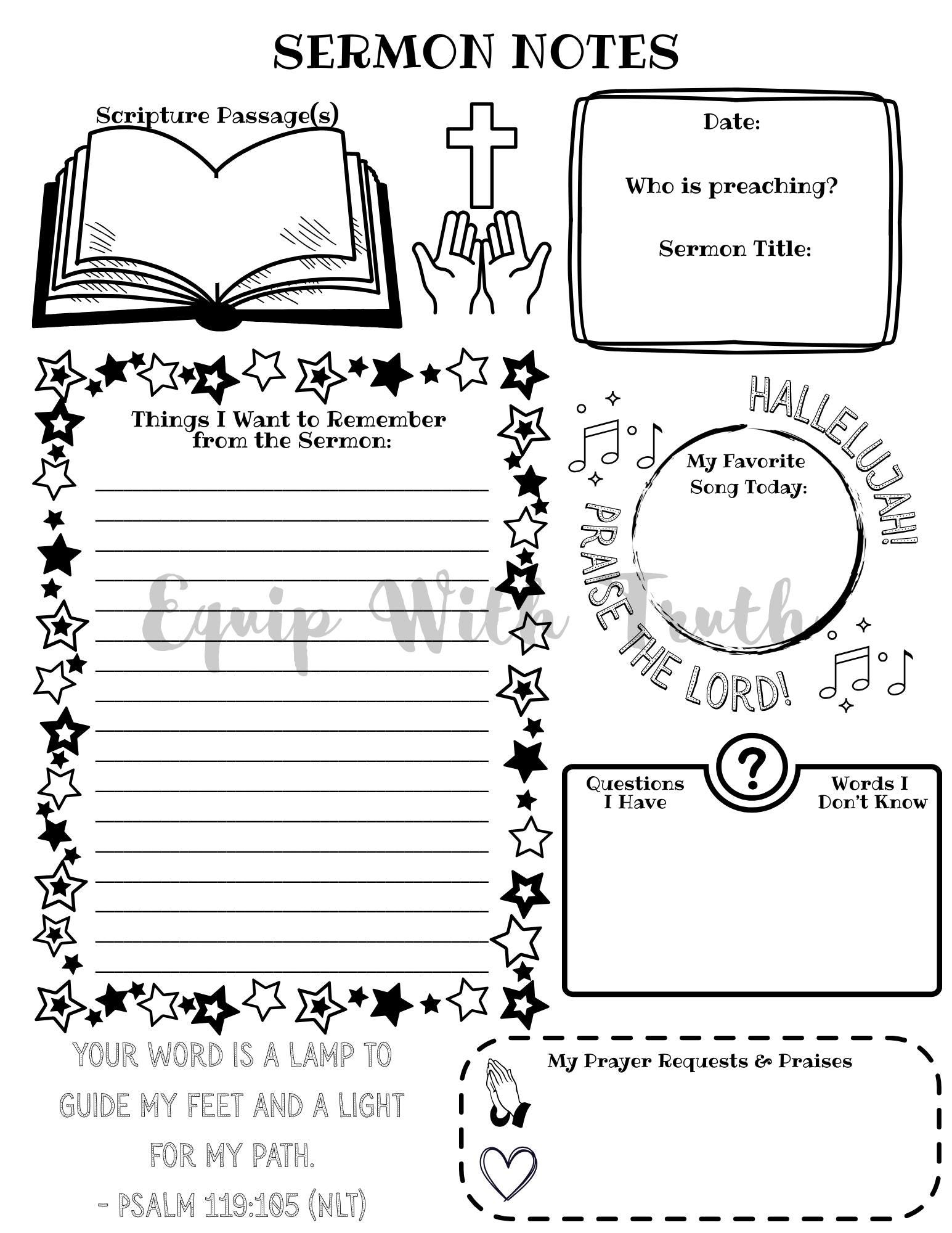 Sermon Notes Page for Kids - Csb, Esv, Kjv, Nasb, Net, Niv, Nkjv, Nlt ...