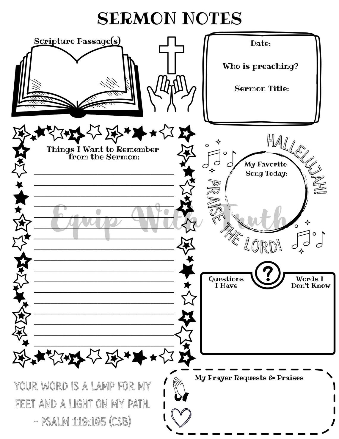Sermon Notes Page for Kids - Csb, Esv, Kjv, Nasb, Net, Niv, Nkjv, Nlt ...