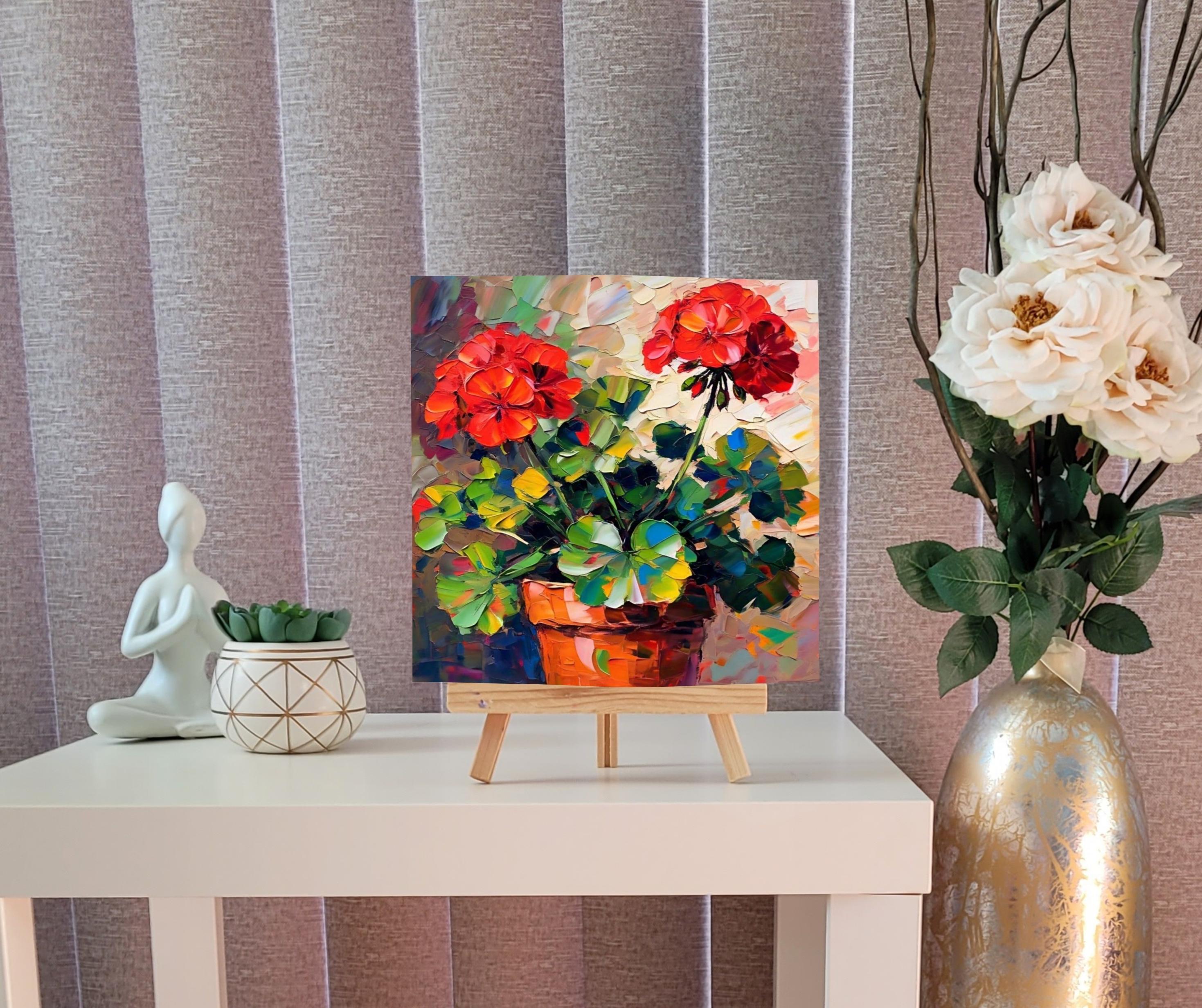 Geranium Oil Painting: Floral Original Art, Small Impressionist Artwork ...