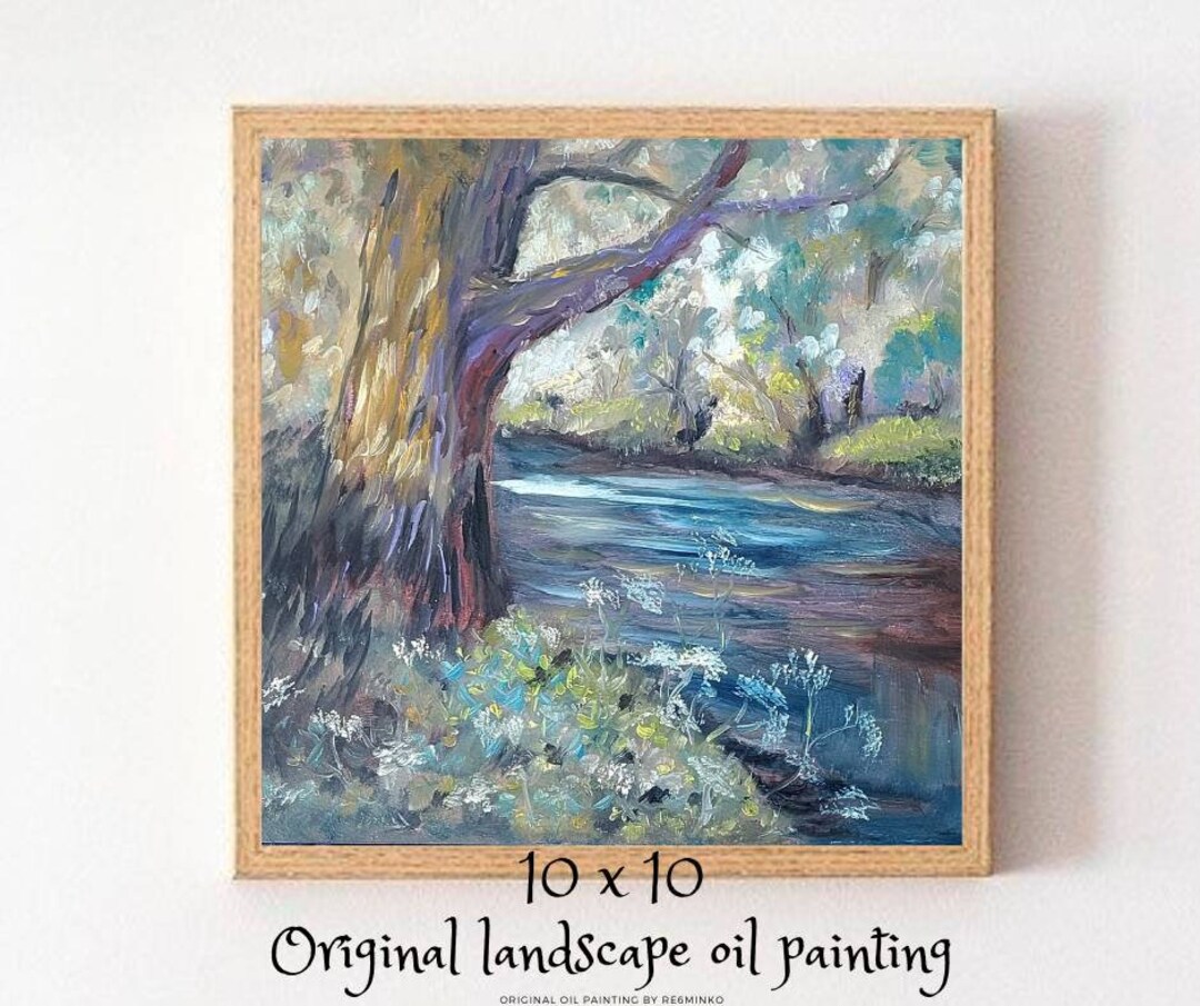 Original Tree Field Oil Painting Landscape Neutral Preppy Art Meadow ...