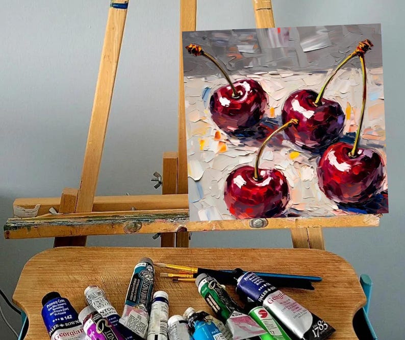 Cherry Oil Painting: Original Impasto Fruit Still Life - Etsy