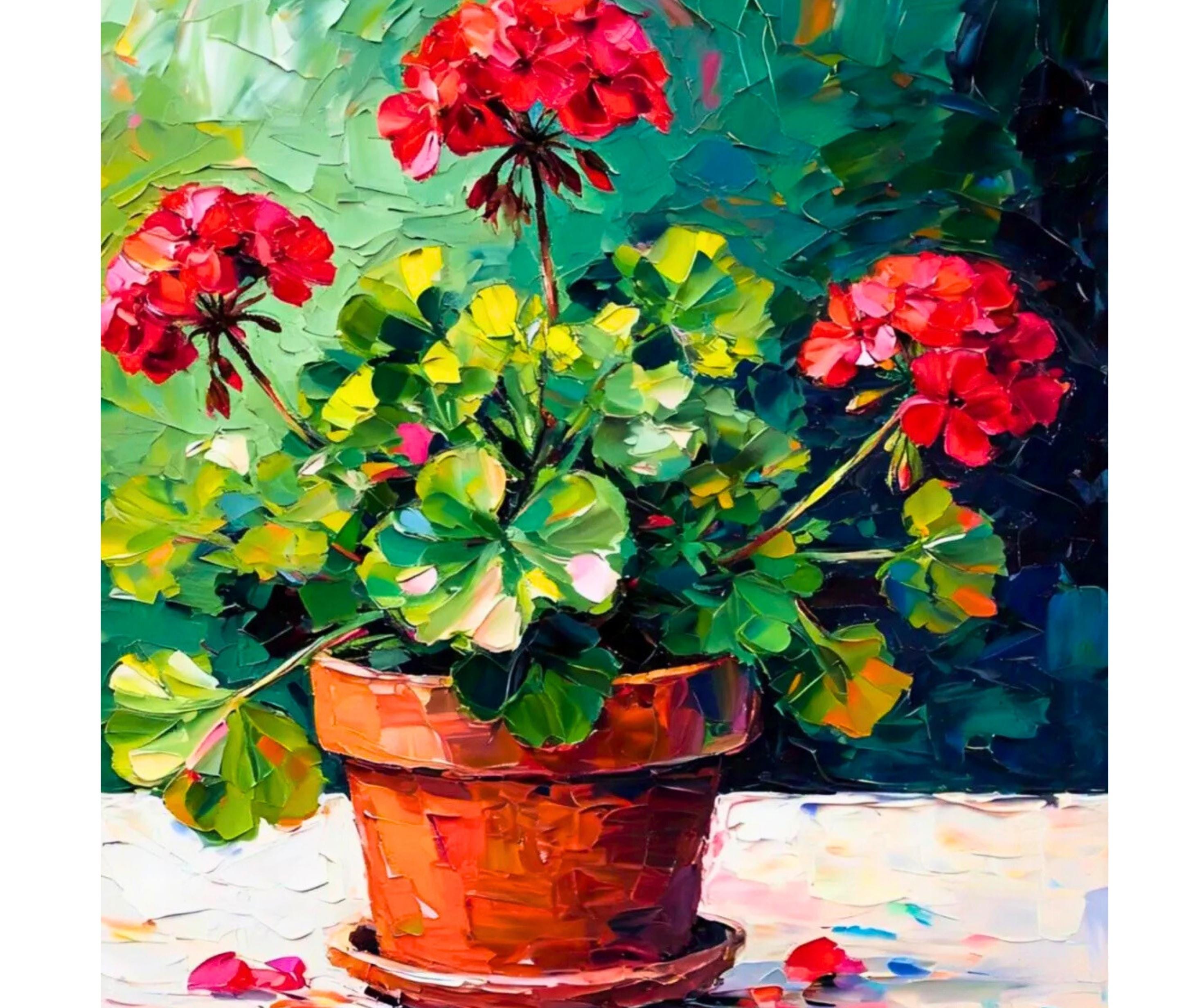 Geranium Original Oil Painting: Vibrant Floral Impasto Art - Etsy