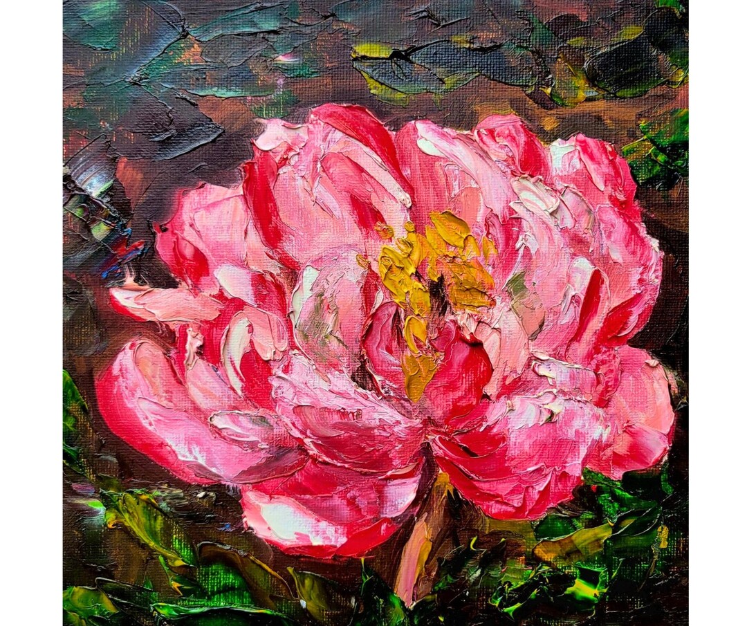 Peony Painting Flower Original Art Red Peony Red Impasto Oil Painting ...