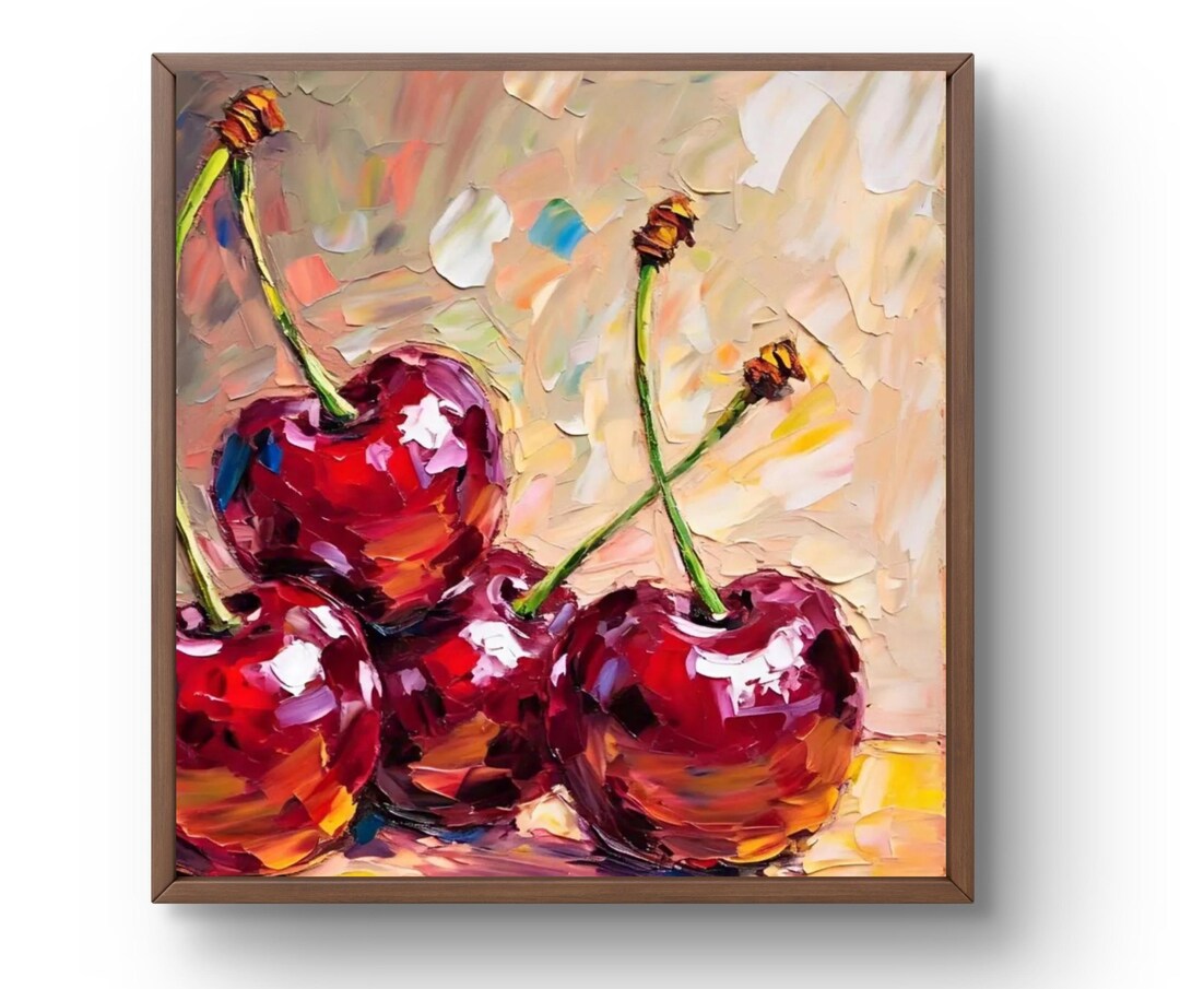 Cherry Oil Painting: Original Impasto Fruit Still Life Kitchen Art - Etsy