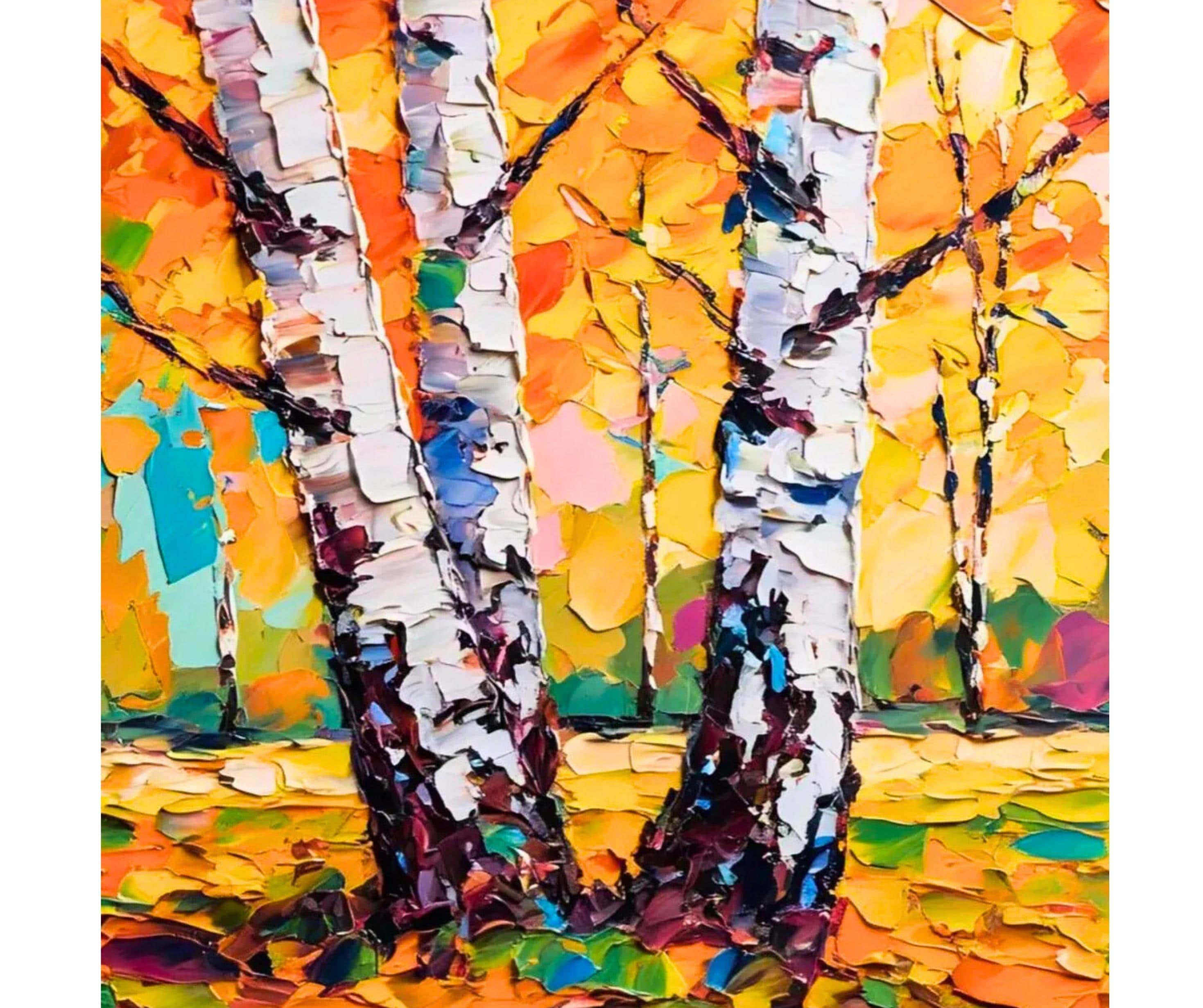 Aspen Birch Trees Original Oil Painting: Impasto Forest Landscape Art ...