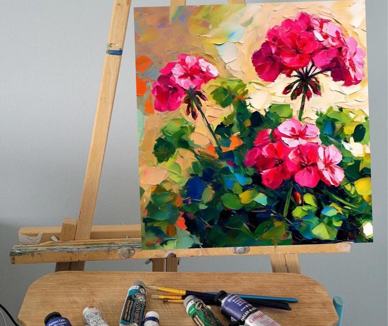 Geranium Oil Painting Original on Canvas Impasto Floral Wall Art - Etsy