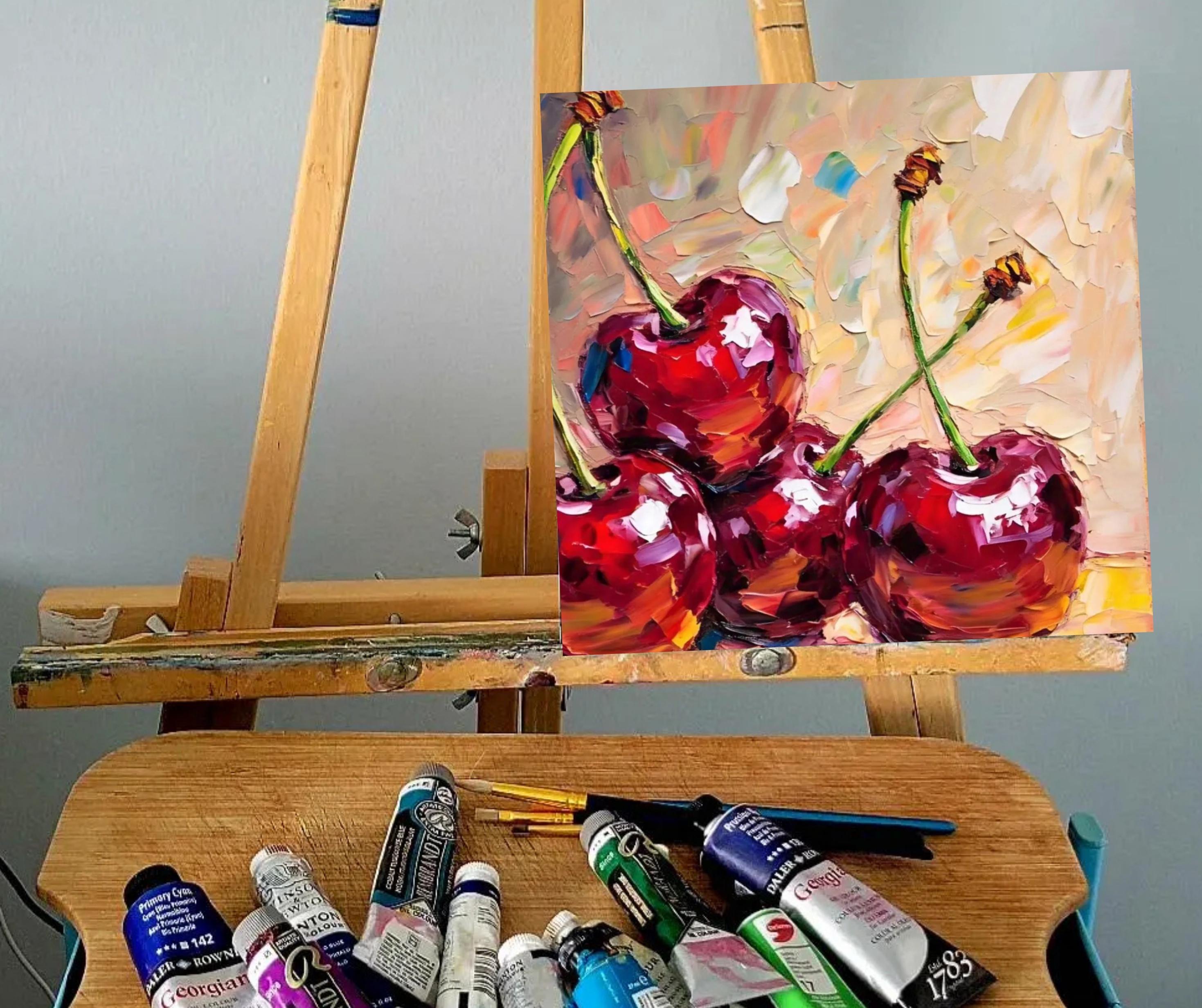 Cherry Oil Painting: Original Impasto Fruit Still Life Kitchen Art - Etsy
