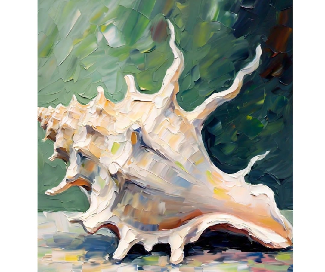 Original Seashell Oil Painting: Coastal Seascape Wall Art - Etsy
