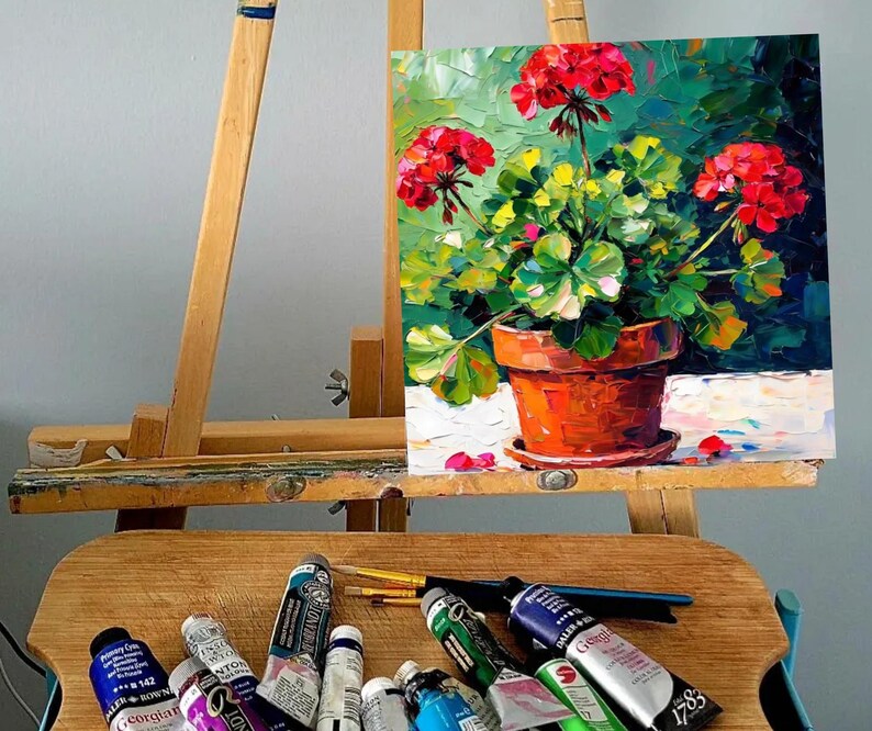 Geranium Original Oil Painting: Vibrant Floral Impasto Art - Etsy