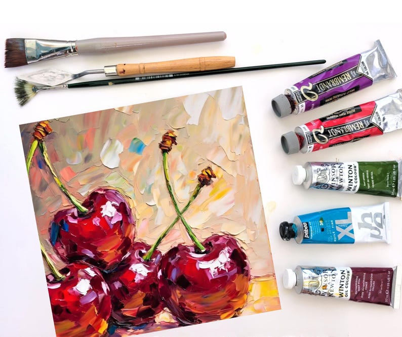 Cherry Oil Painting: Original Impasto Fruit Still Life Kitchen Art - Etsy
