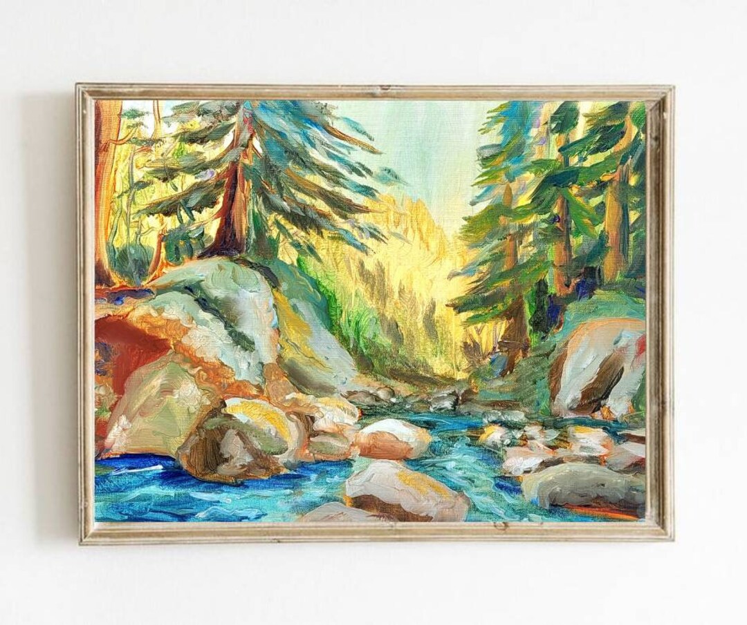 Original Tree Forest Oil Painting Landscape Neutral Preppy Art Meadow ...