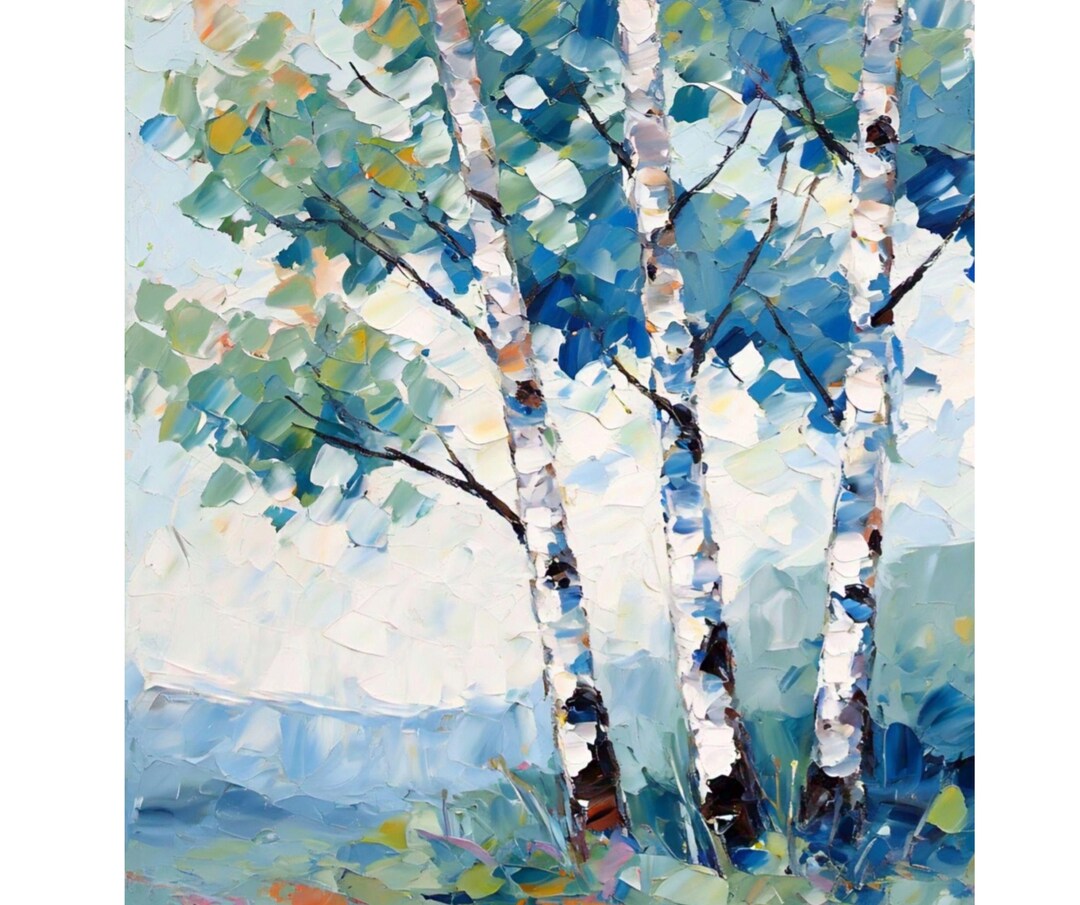 White Birch Trees Original Oil Painting Mountains Adirondacks Landscape ...