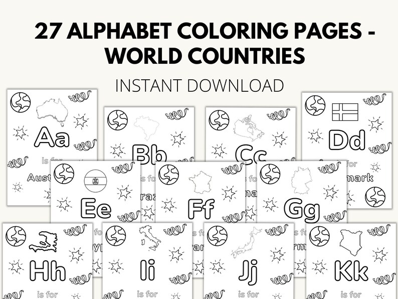 28 Printable Alphabet Country Coloring Pages: Worksheets for Kids. for ...