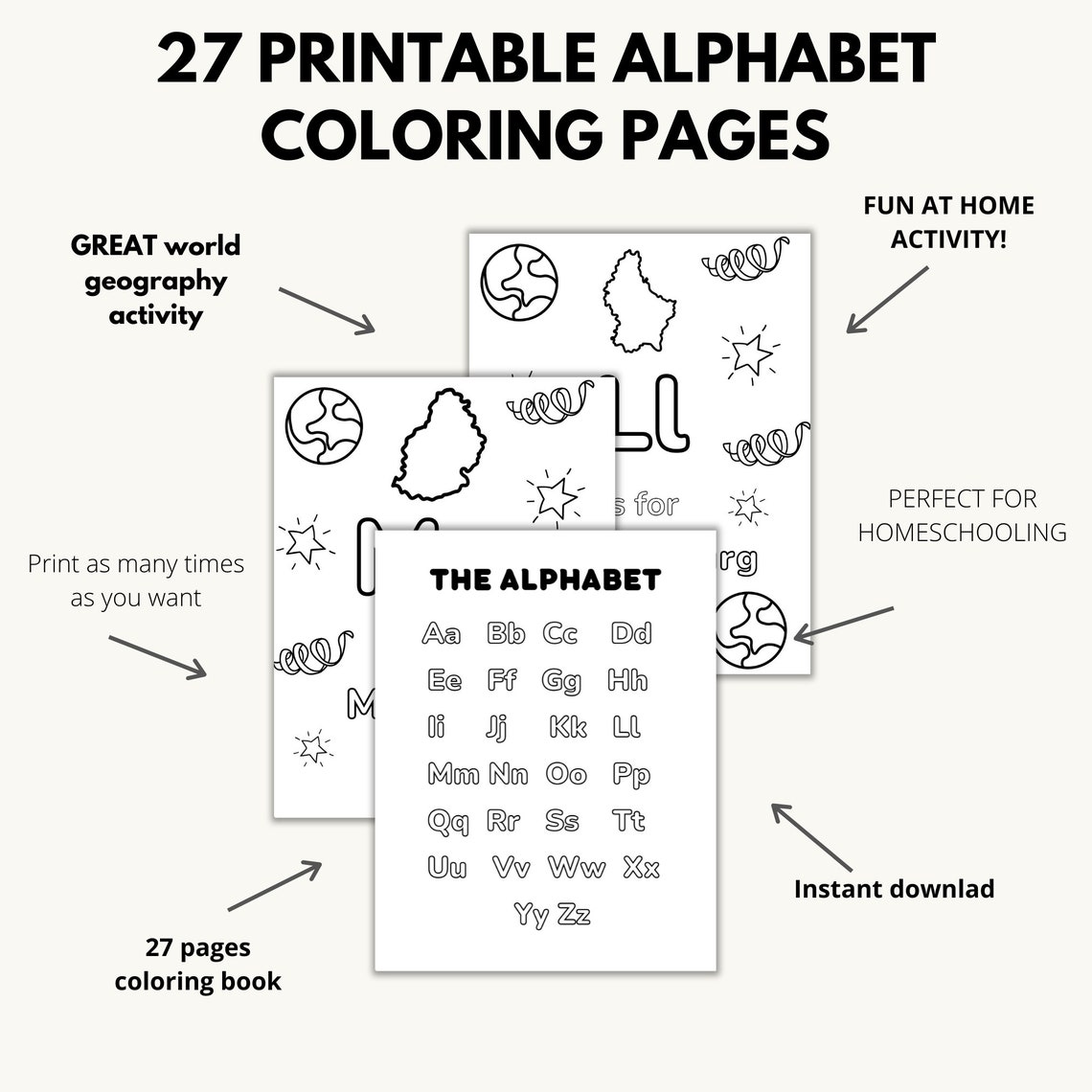 28 Printable Alphabet Country Coloring Pages: Worksheets for - Etsy