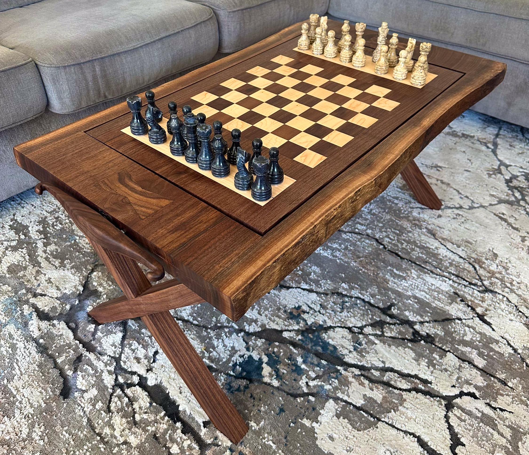 Live Edge Coffee Table With Rotating, Magnetic, Chess Board - Etsy