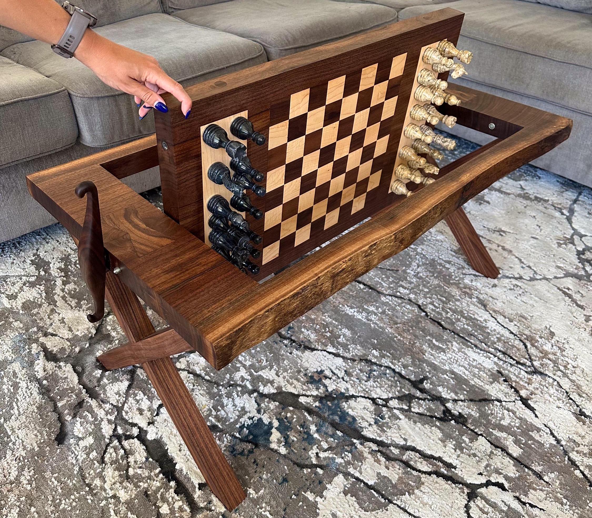 Live Edge Coffee Table With Rotating, Magnetic, Chess Board - Etsy